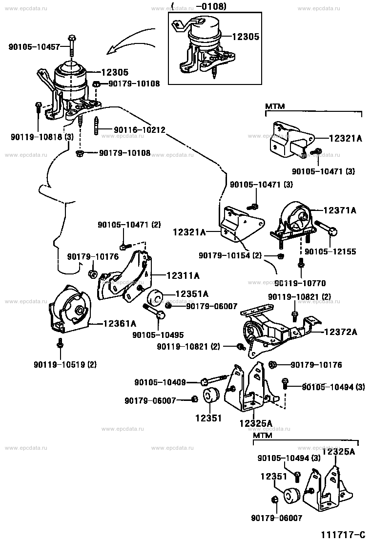 Mounting for Toyota RAV4 XA20, 2 generation 05.2000 - 08.2003 - Toyota ...