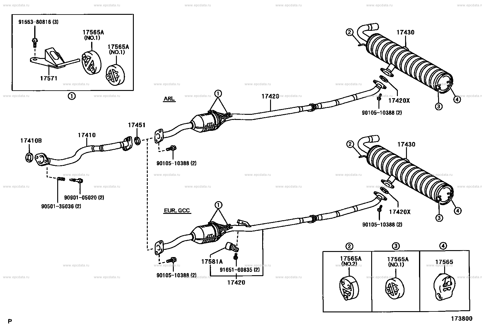 Exhaust pipe for Toyota RAV4 CA20, 2 generation, restyling 08.2003 - 12 ...