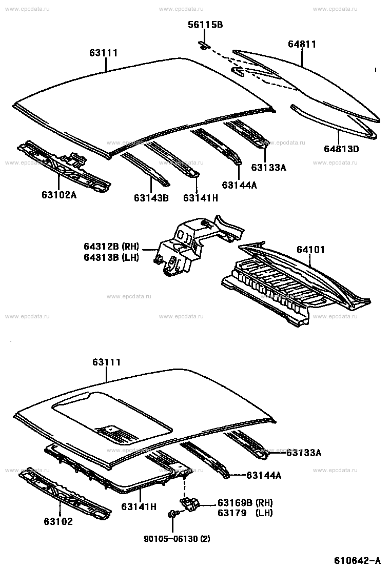 Roof panel & back window glass for Toyota Avensis T220, 1 generation 10 ...