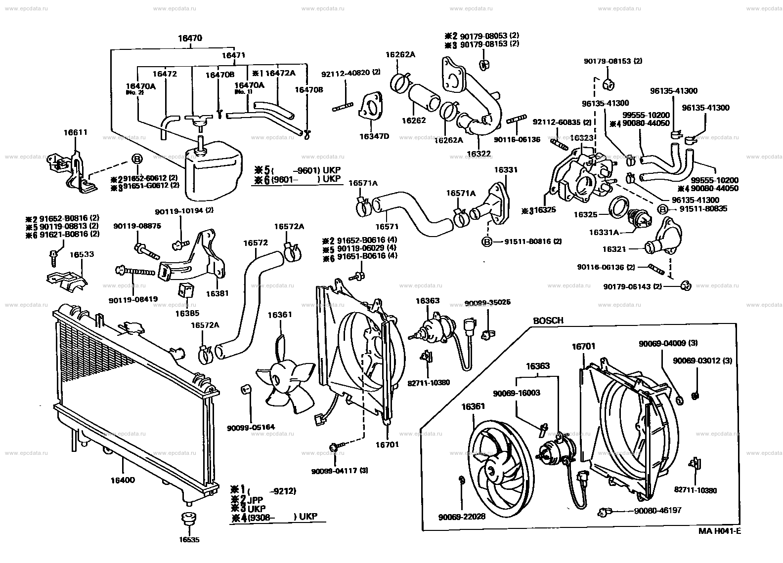 Radiator & water outlet for Toyota Carina E T190, 6 generation 04.1992 ...