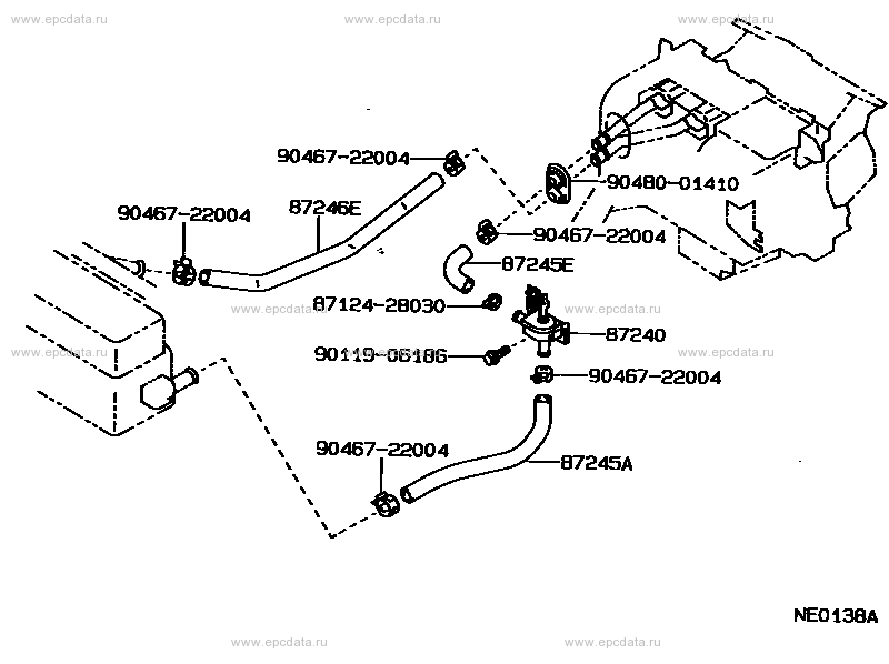 Heating & air conditioning - water piping for Toyota Corolla E90, 6 ...