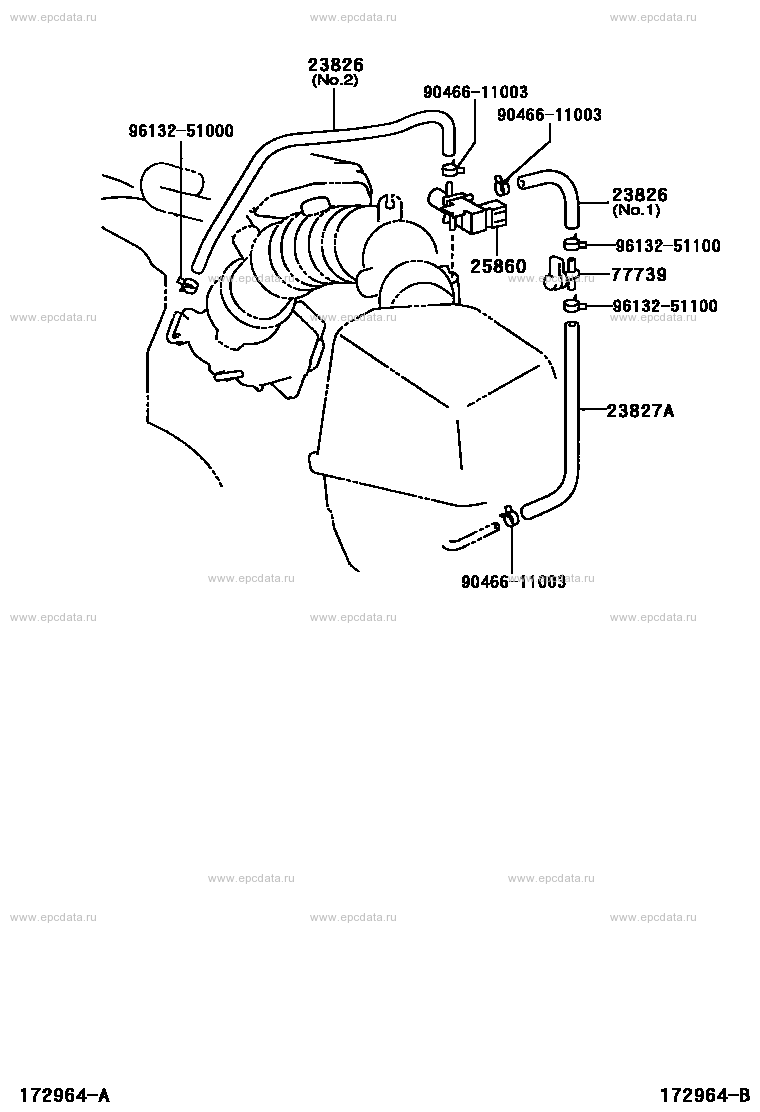 Toyota Camry XV30 vacuum piping, 6 generation 06.2001 - 06.2004 ...