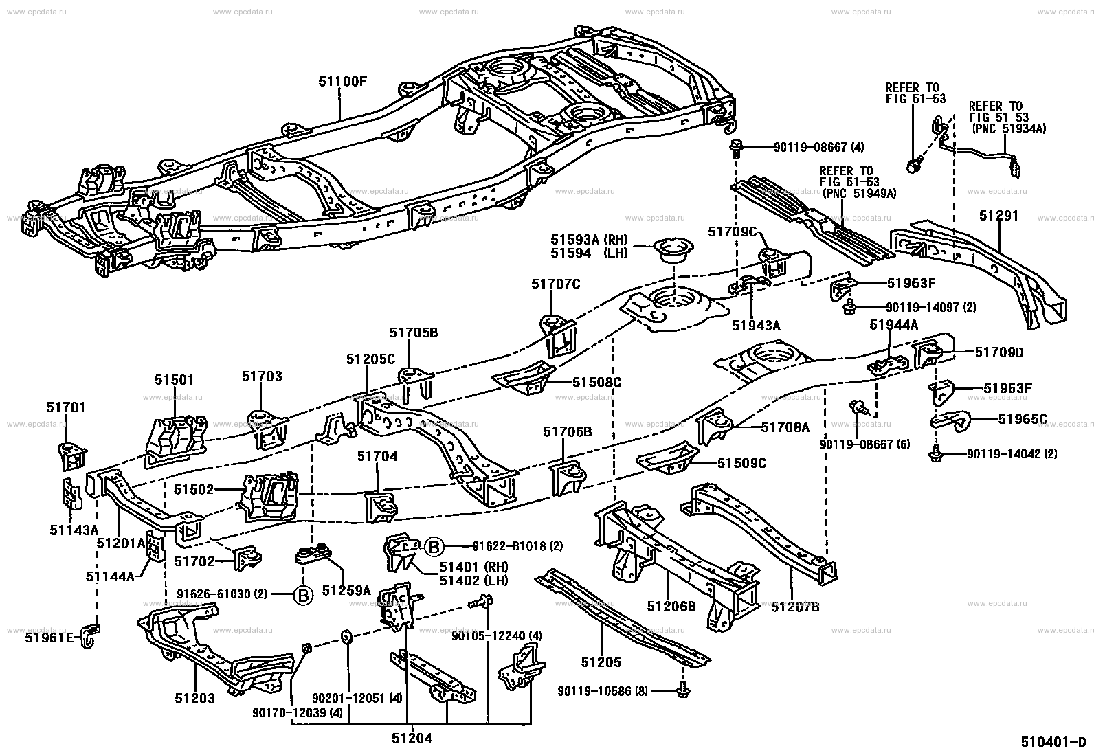 Frame for Toyota Land Cruiser 100, 10 generation, restyling 08.2002 ...