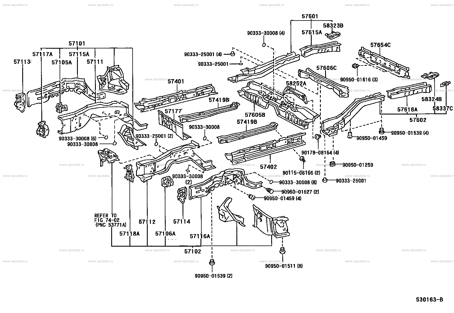 Floor side member for Toyota Avalon XX10, 1 generation 03.1994 - 09. ...