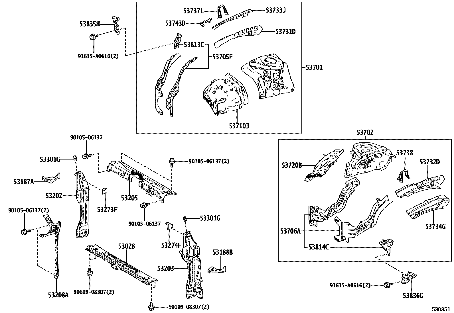 Front fender apron & dash panel for Toyota Corolla MXGH12R - Genuine ...