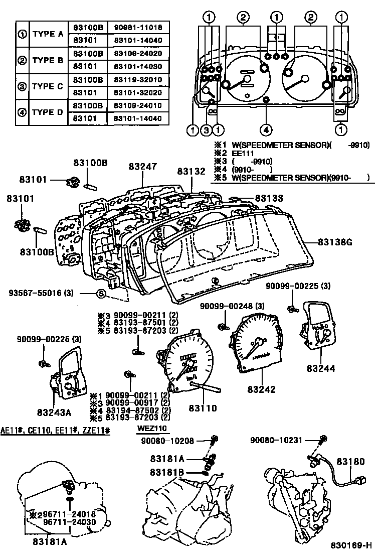 Meter for Toyota Corolla AE111L - Genuine parts - Amayama