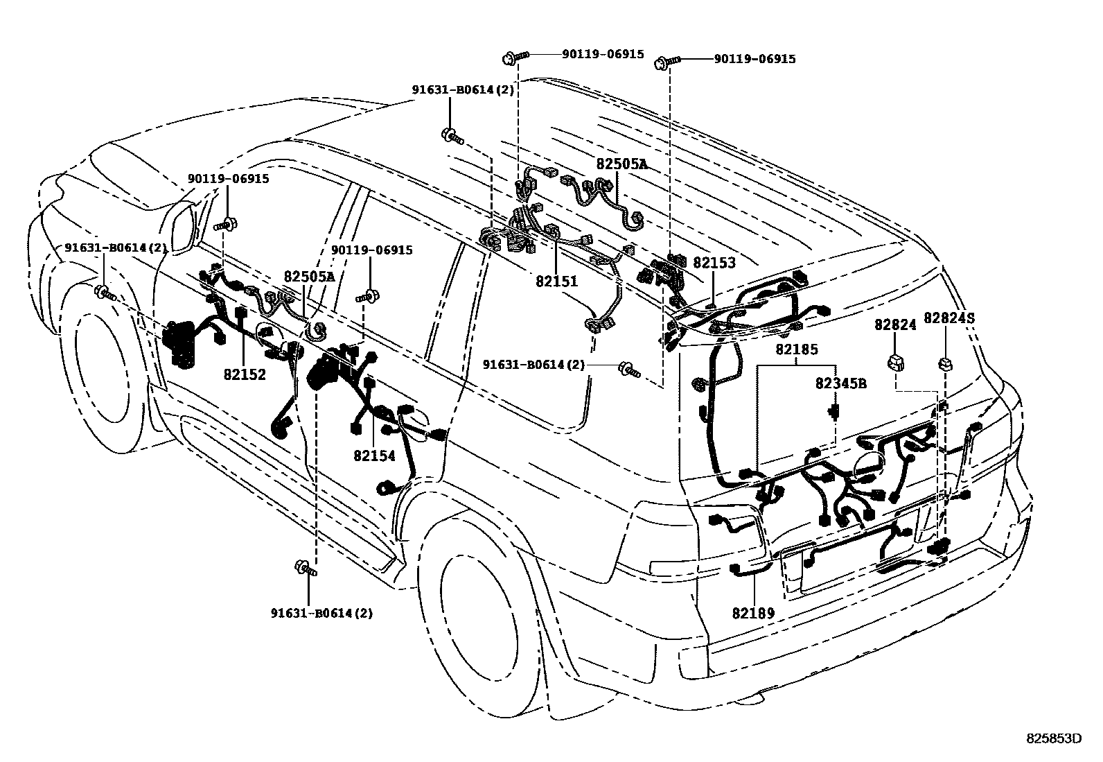 Wiring & clamp for Lexus LX 450D / 570 URJ201L - Genuine parts - Amayama