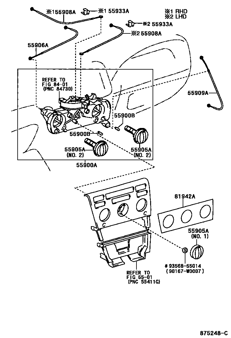 Heating & air conditioning - control & air duct for Toyota Corolla ...