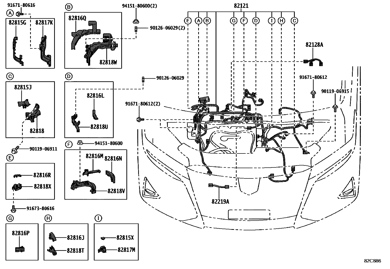 Wiring & clamp for Toyota Vellfire AYH30L - Genuine parts - Amayama