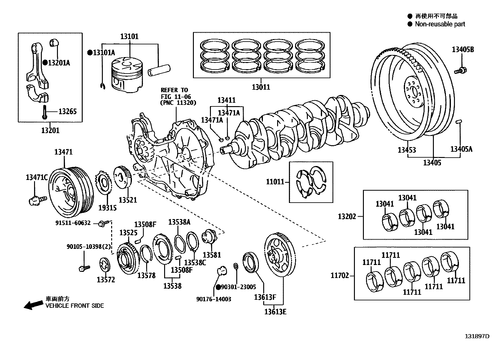Crankshaft & piston for Toyota Hiace KDH202L - Genuine parts - Amayama