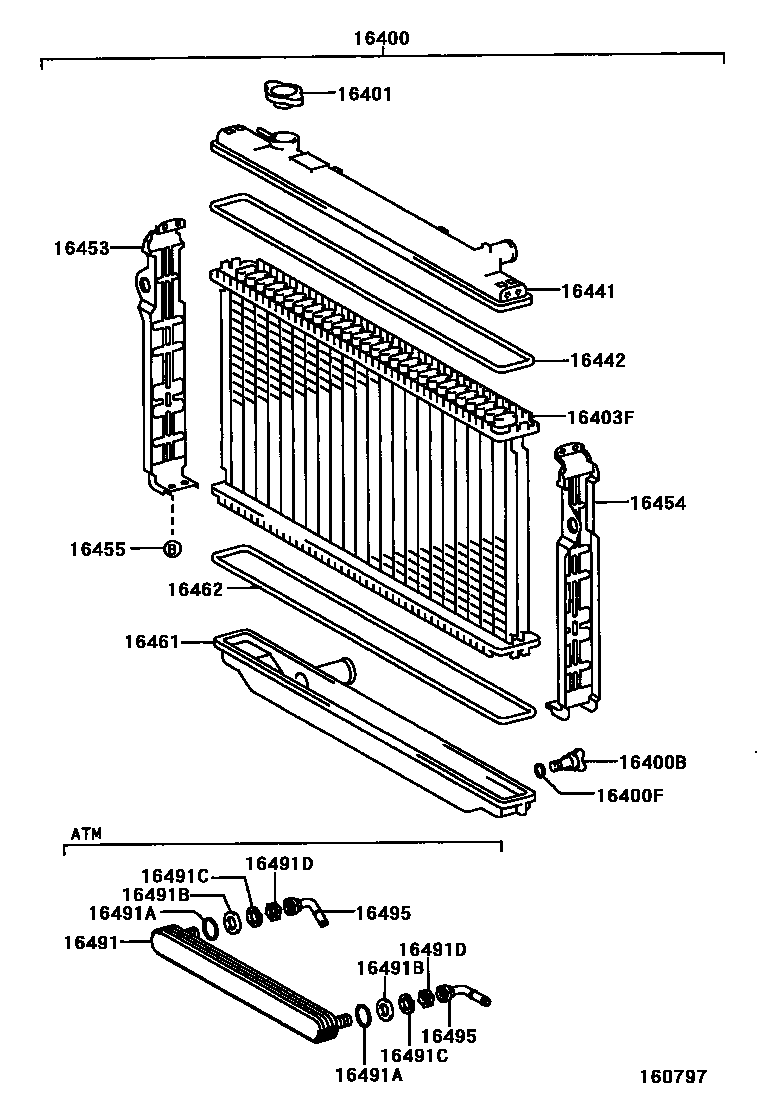 Radiator & water outlet for Toyota Land Cruiser HZJ80L - Genuine parts ...