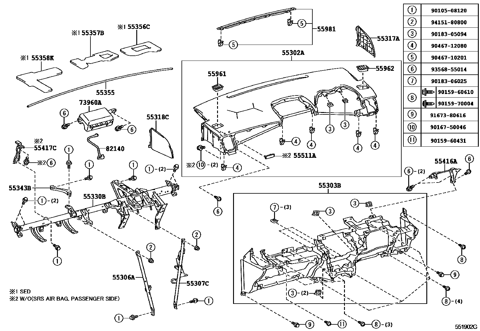 Instrument panel & glove compartment for Toyota Corolla ZZE141R - Auto ...