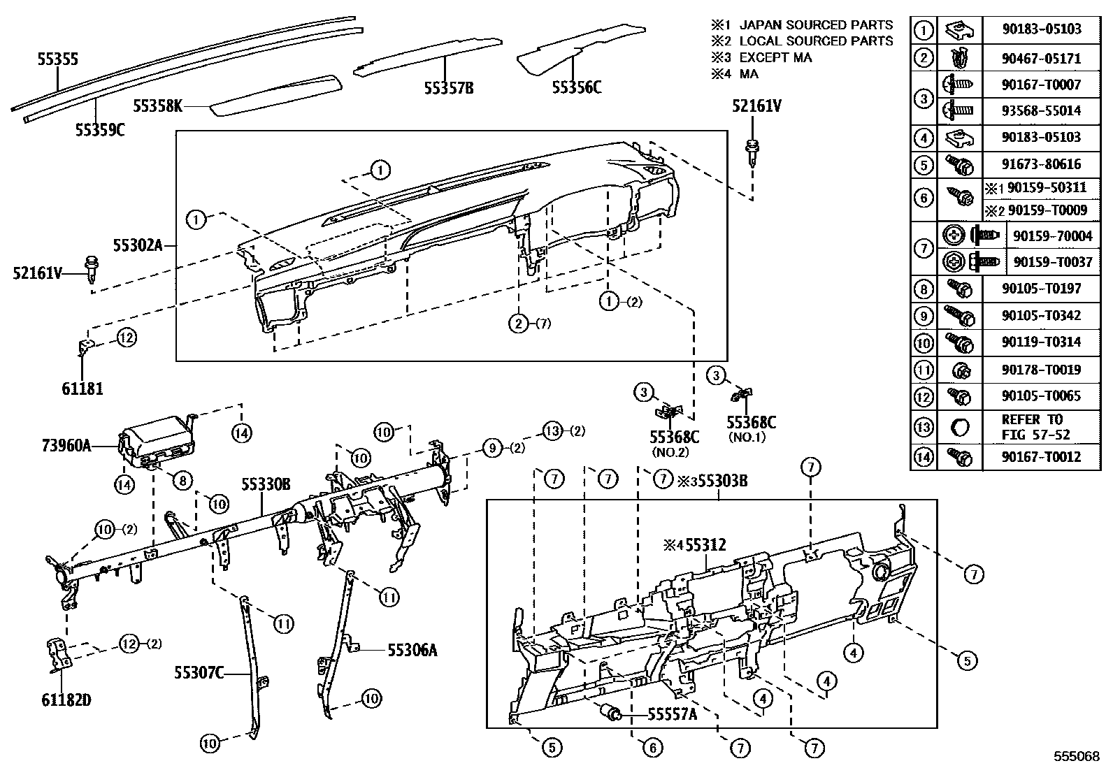 Instrument panel & glove compartment for Toyota Hilux GUN126R - Genuine ...