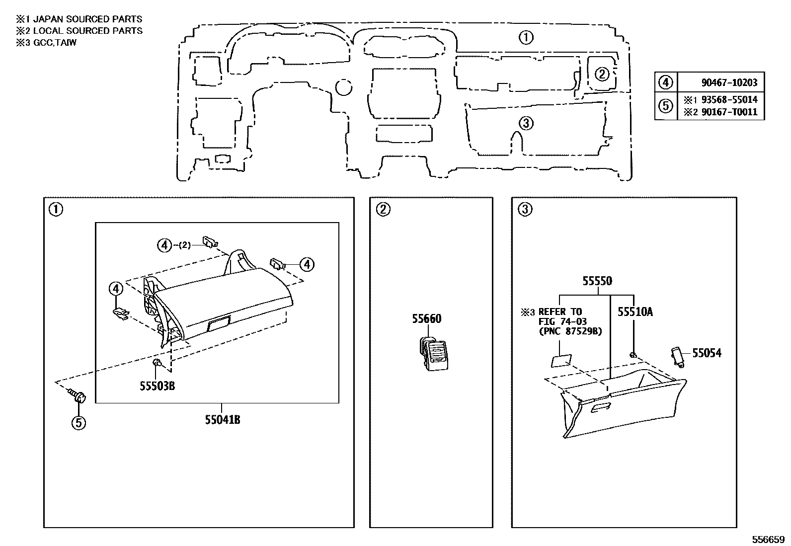 Instrument panel & glove compartment for Toyota Corolla Altis ZZE141L ...
