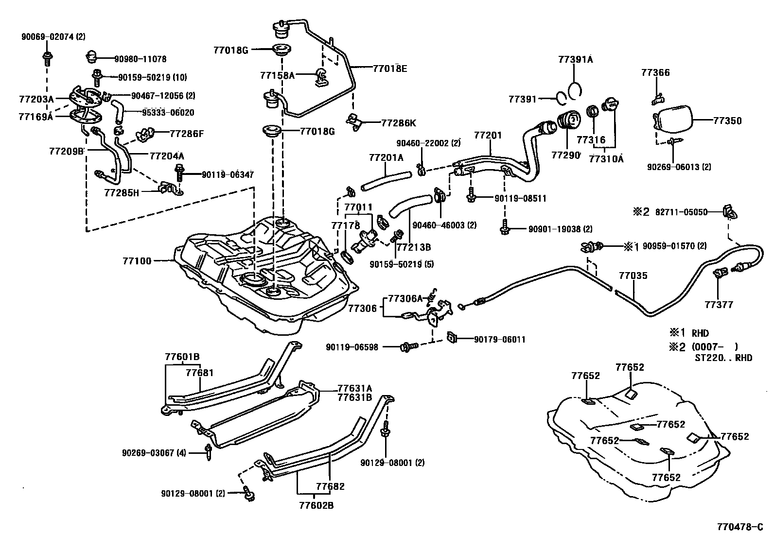 Fuel tank & tube for Toyota Corona ST220R - Genuine parts - Amayama