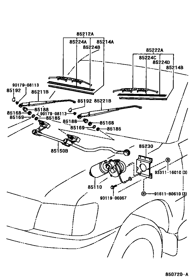 Windshield wiper for Toyota Qualis RZF50R - Genuine parts - Amayama