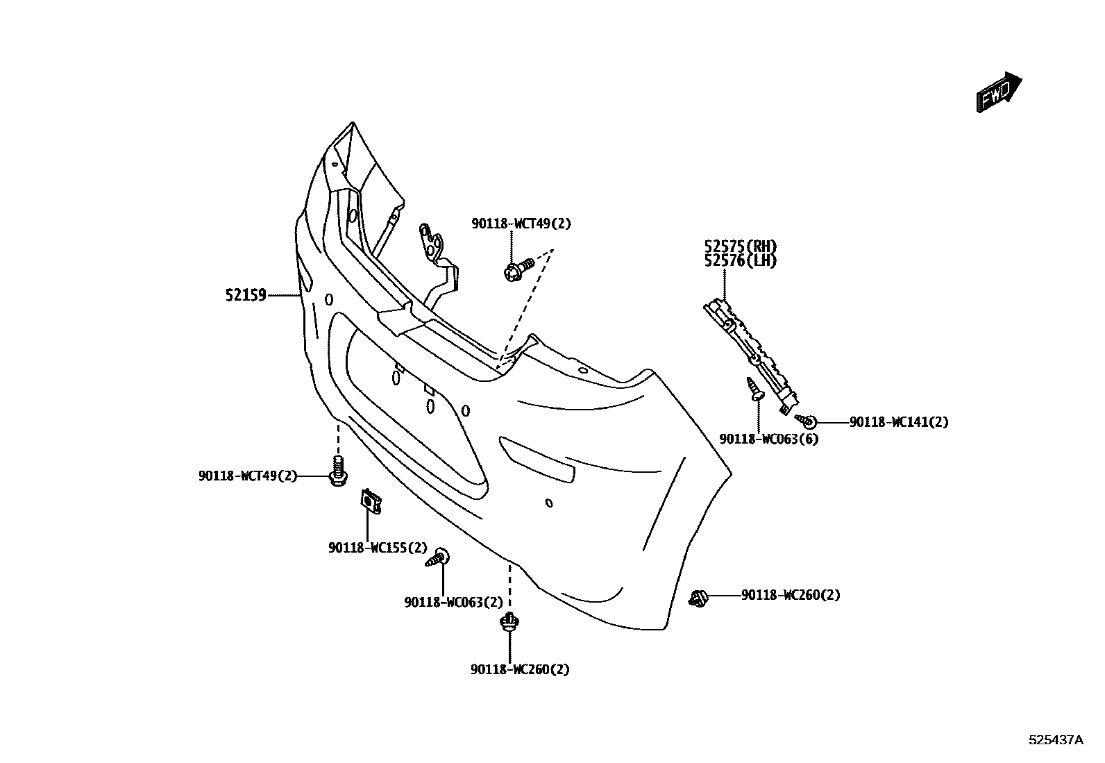 Rear bumper & bumper stay for Toyota Glanza K12N24R - Genuine parts ...