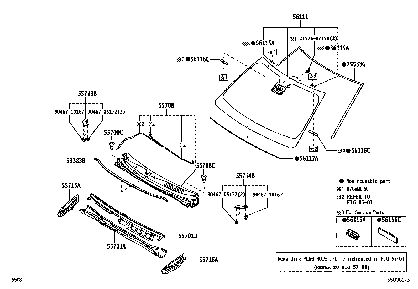 Cowl panel & windshield glass for Toyota Yaris Cross NGC200R-EHXHKE, 06 ...