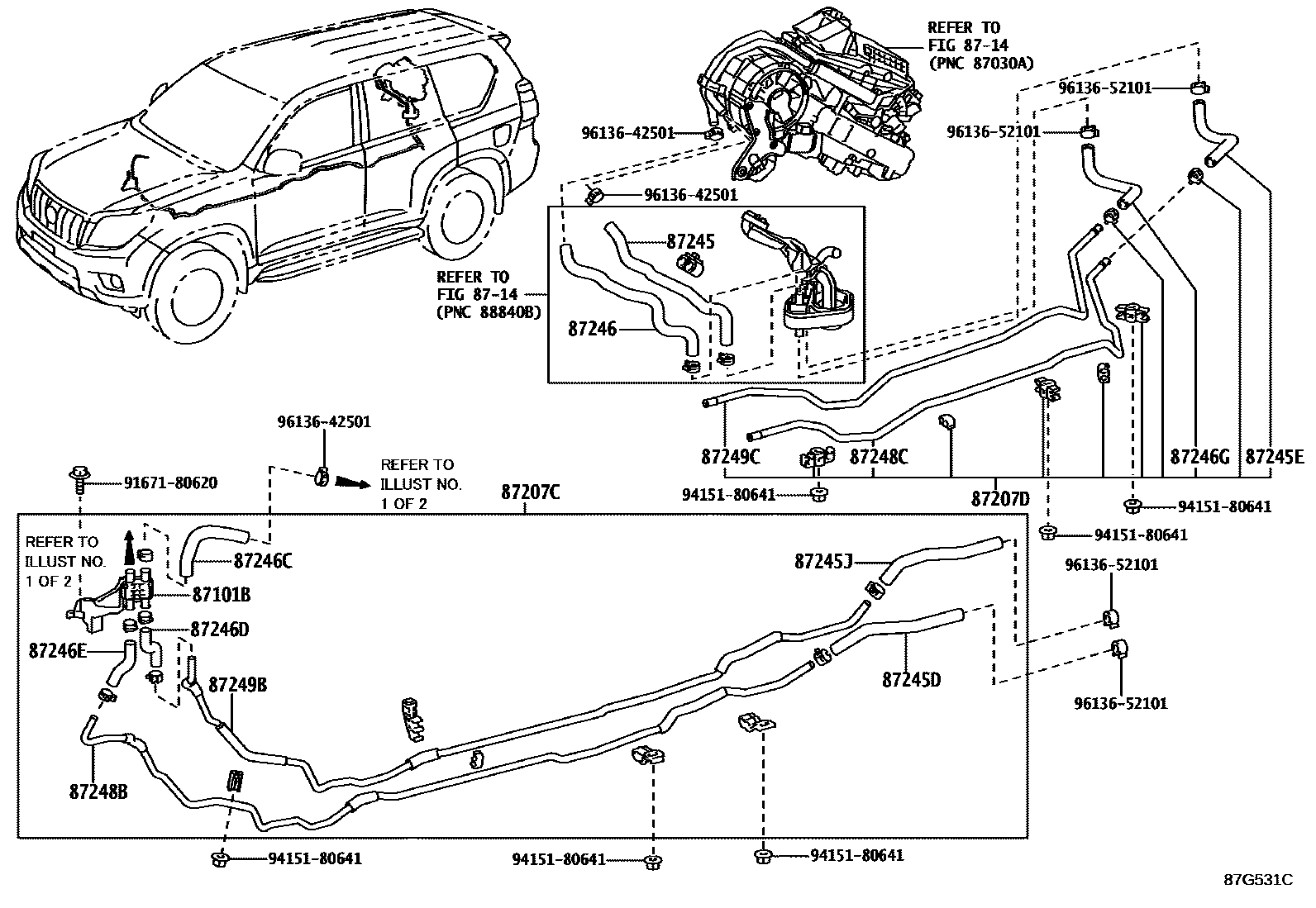 Heating & air conditioning - water piping for Toyota Land Cruiser Prado ...