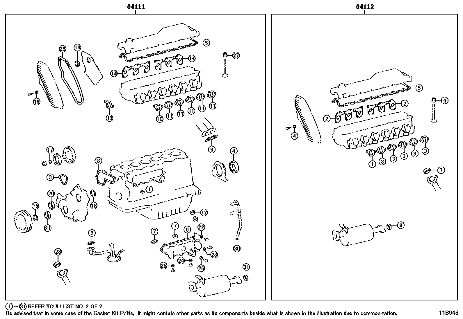 Engine overhaul gasket kit for Toyota Coaster HZB50L - Auto parts - Amayama