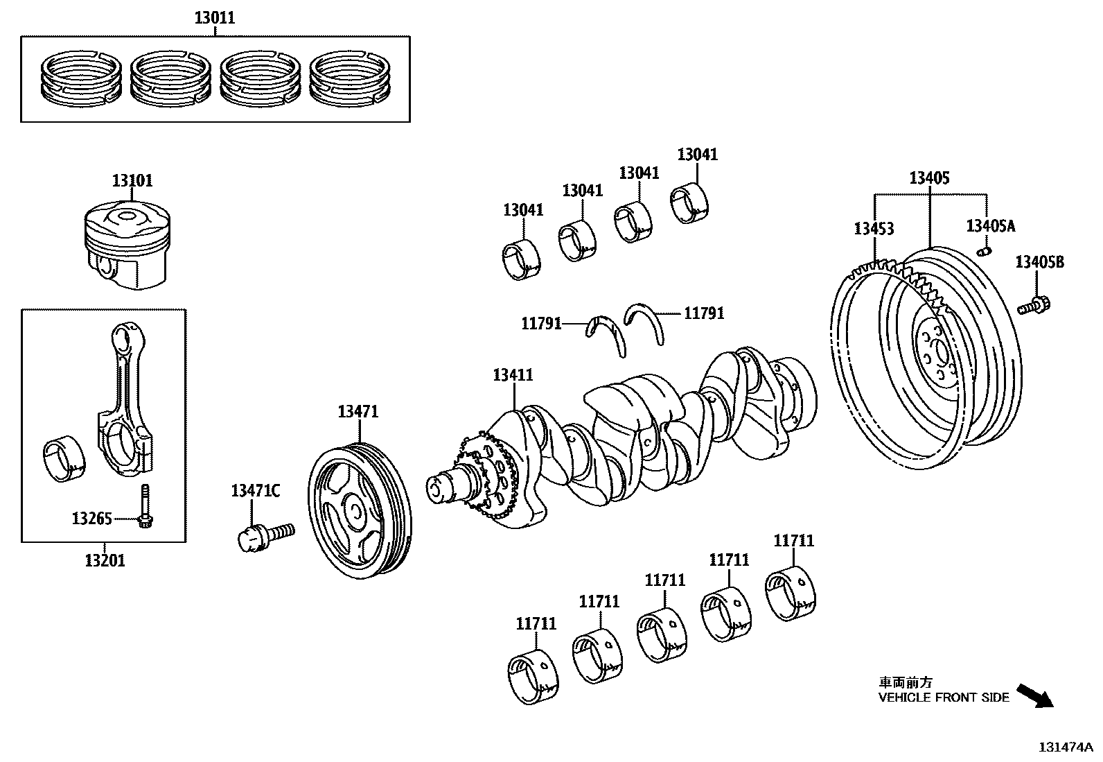 Crankshaft & piston for Toyota Corolla NRE150R - Genuine parts - Amayama
