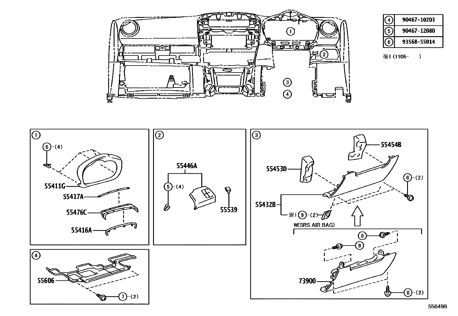 Instrument panel & glove compartment for Toyota RAV4 ACA33R - Genuine ...