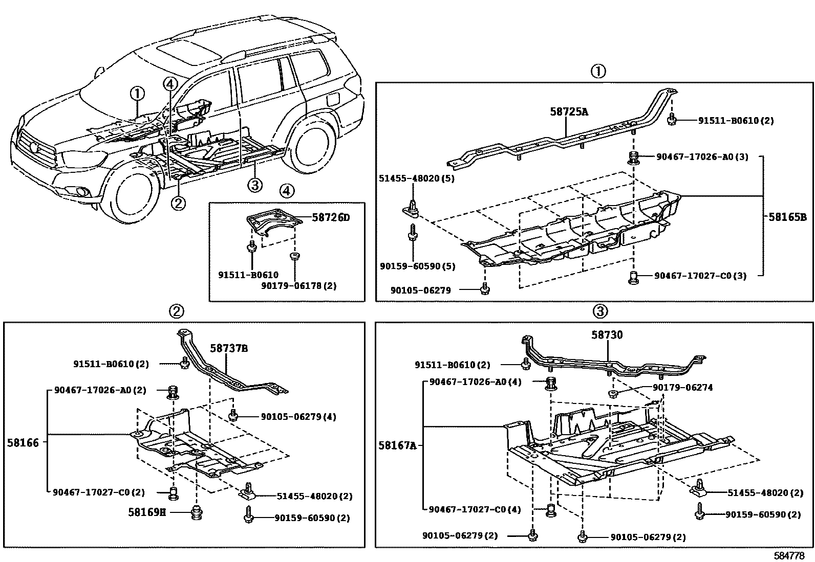 Floor pan & lower back panel for Toyota Kluger GSU45R - Auto parts ...