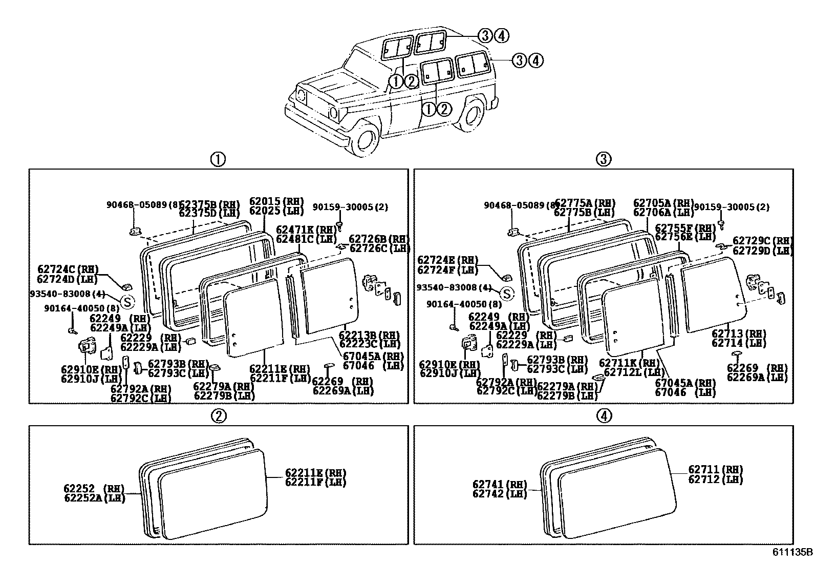 Side window for Toyota Land Cruiser HZJ75RV-MRQ, 01.1990 - 08.1999 ...