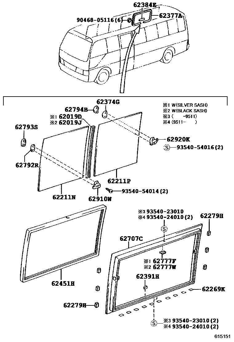 Side window for Toyota Coaster BB50L-ZEFSW, 07.1999 - 08.2001 - Toyota ...