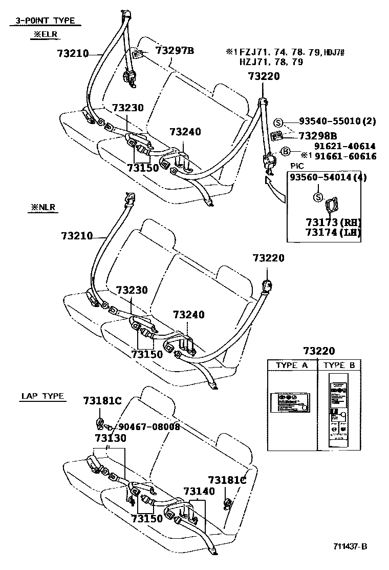 Seat belt for Toyota Land Cruiser HDJ79R - Genuine parts - Amayama