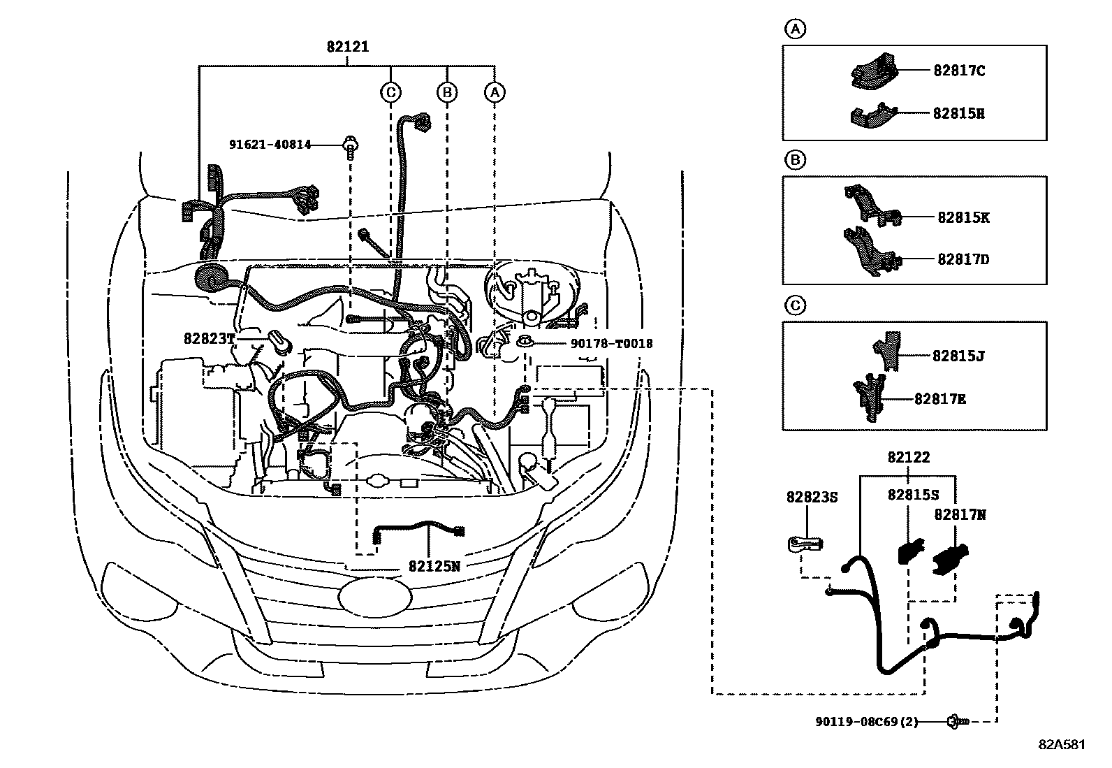 Wiring & clamp for Toyota Fortuner LAN155L - Genuine parts - Amayama