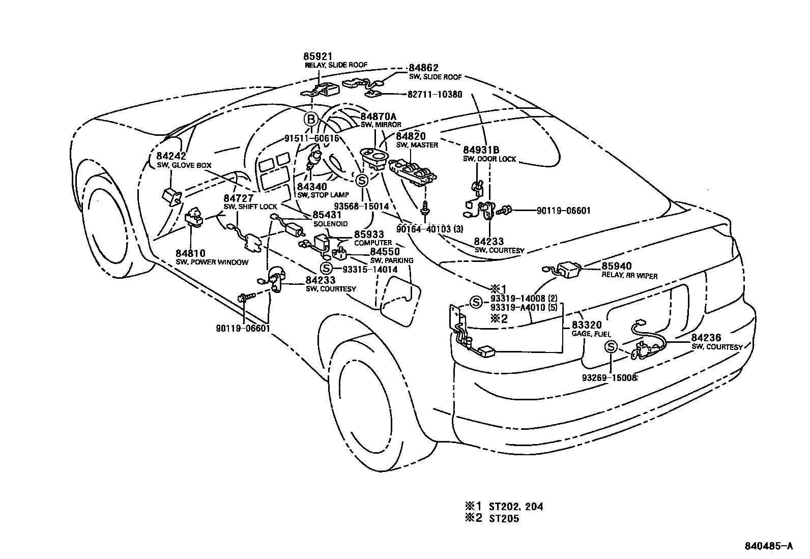 Switch & relay & computer for Toyota Celica ST204R - Genuine parts ...