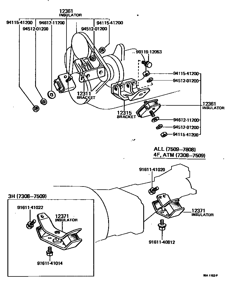 Mounting for Toyota Corona RT100-KRF, 08.1973 - 08.1978 - Toyota ...