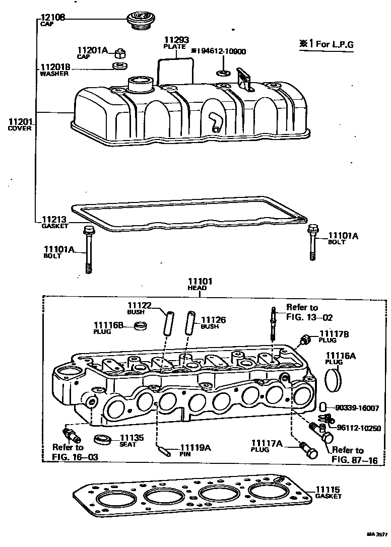 Cylinder head for Toyota Corona RT100-KDF, 08.1973 - 08.1978 - Toyota ...
