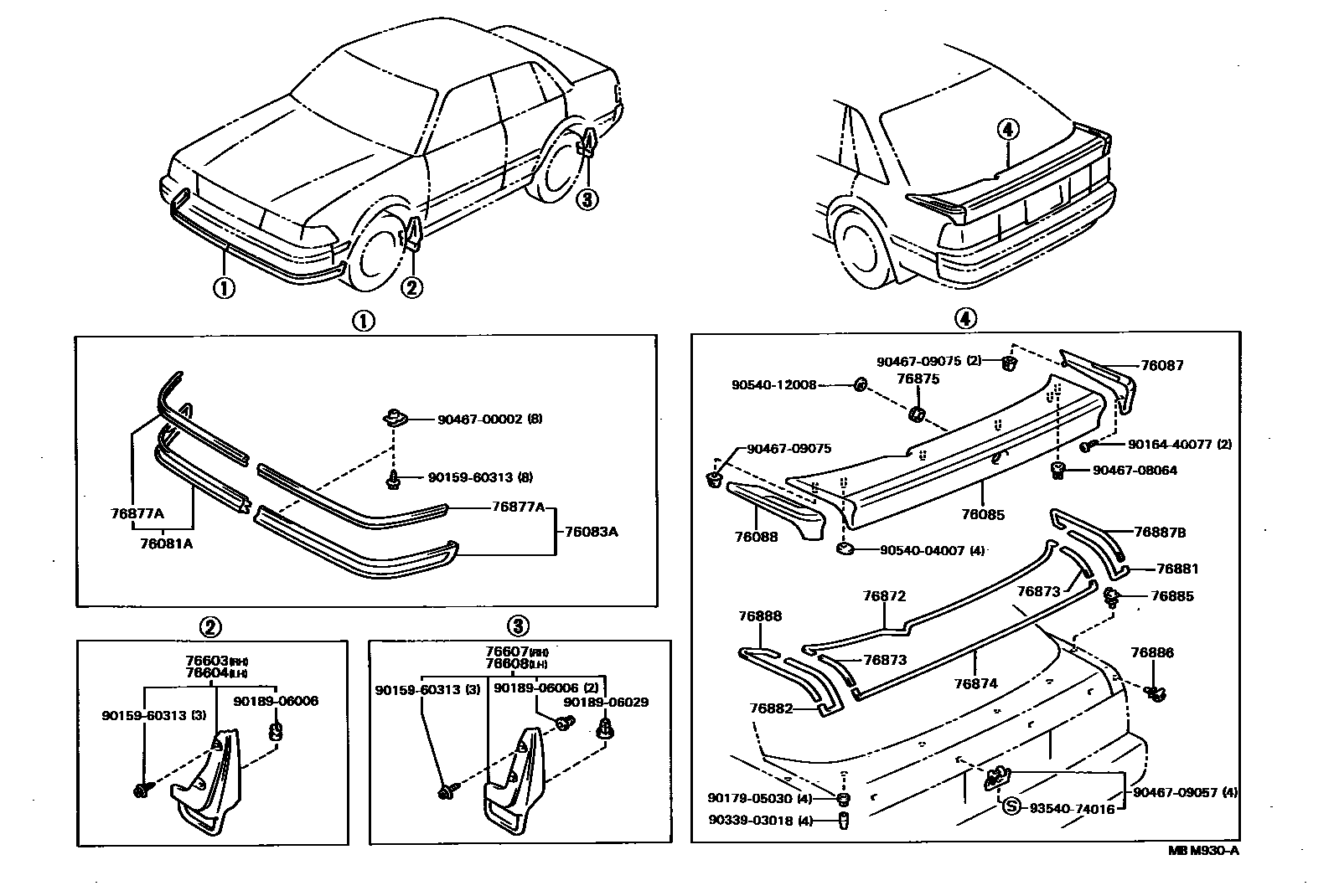 Mudguard & spoiler for Toyota Corona / Carina II ST171L-AEMDU, 12.1987 ...