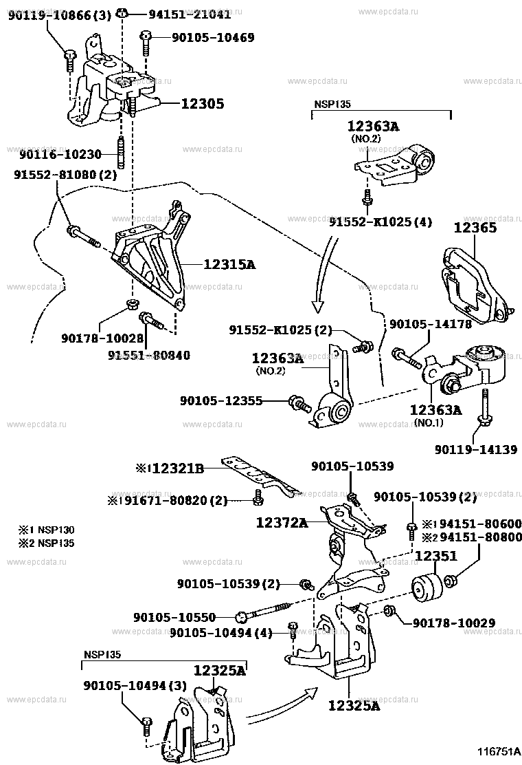 Mounting for Toyota Vitz XP130, 3 generation 12.2010 - 03.2014 - Toyota ...