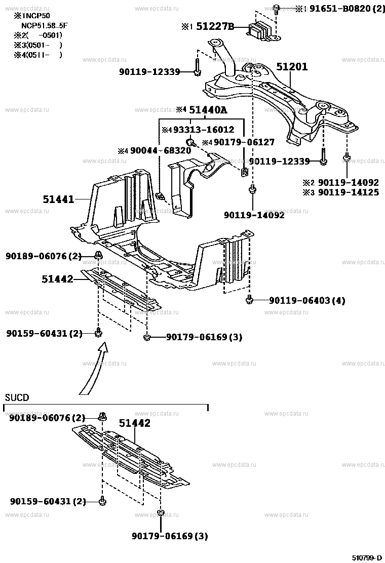 Suspension crossmember & under cover for Toyota Probox XP50, 1 ...