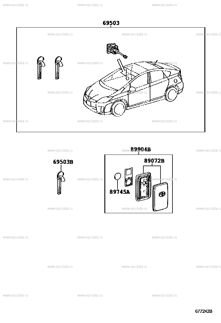 Комплект замков для Toyota Prius PHV XW35, 3 поколение 01.2012 - 12. ...