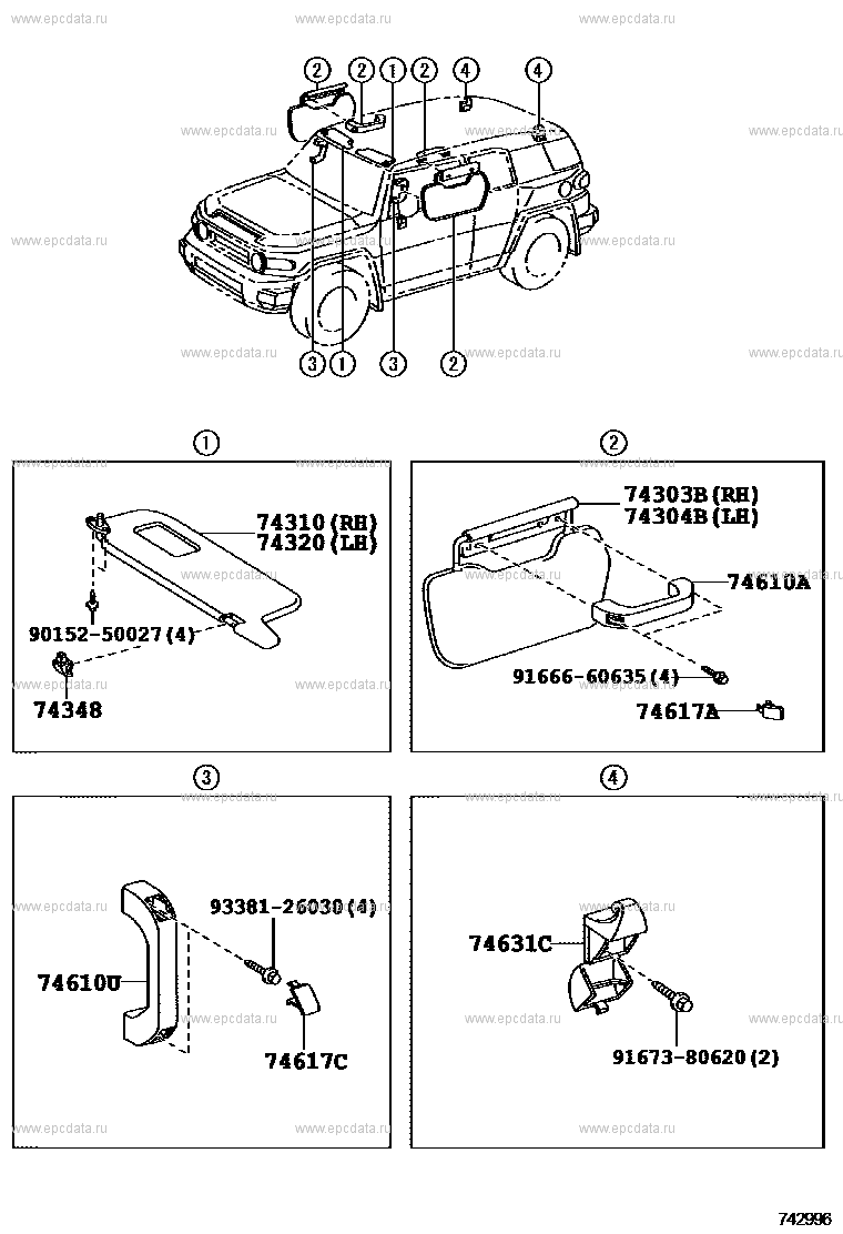 Armrest & visor for Toyota FJ Cruiser J15, 1 generation 03.2006 - 01. ...