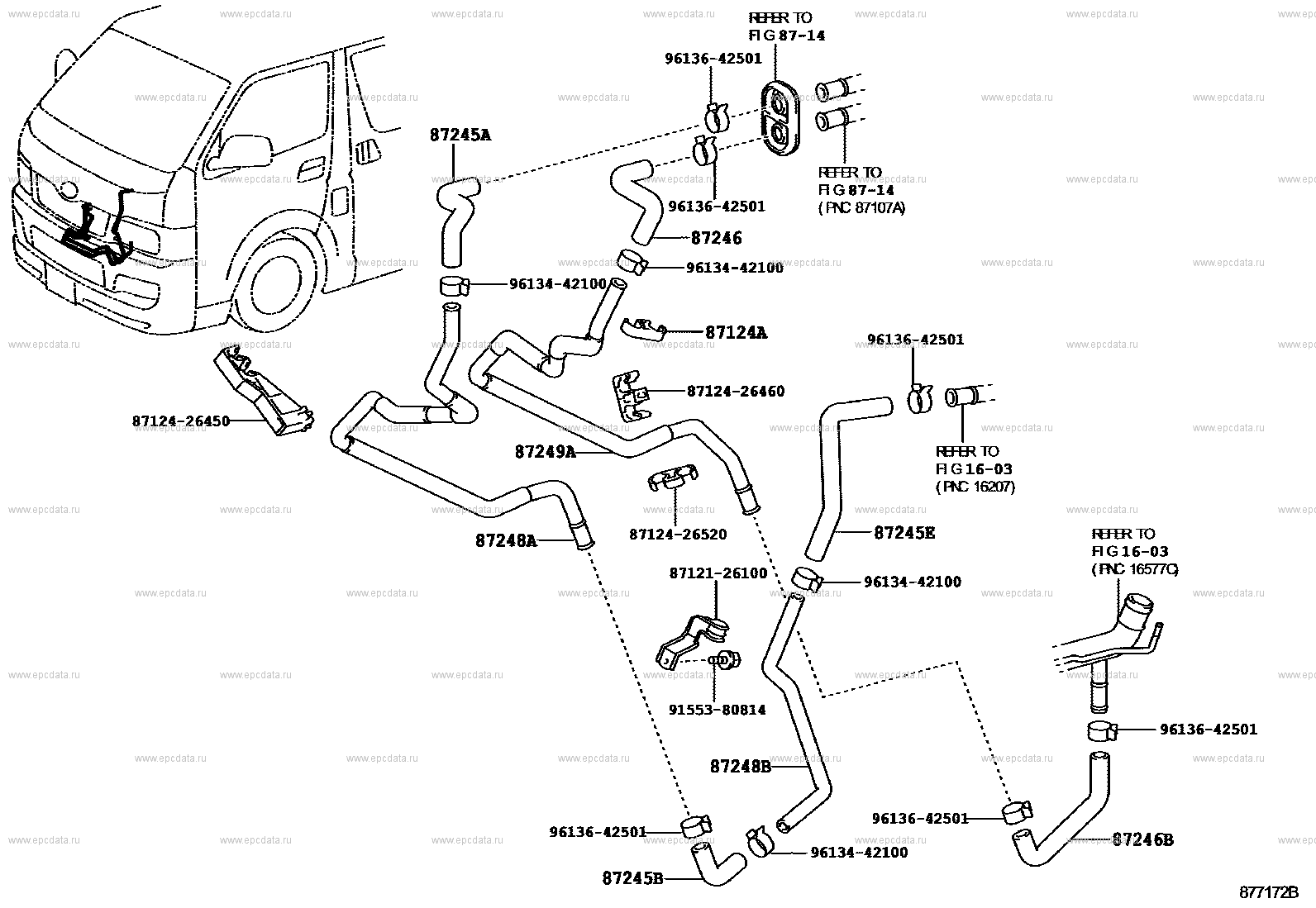 Heating & air conditioning - water piping for Toyota Hiace XH10, 5 ...