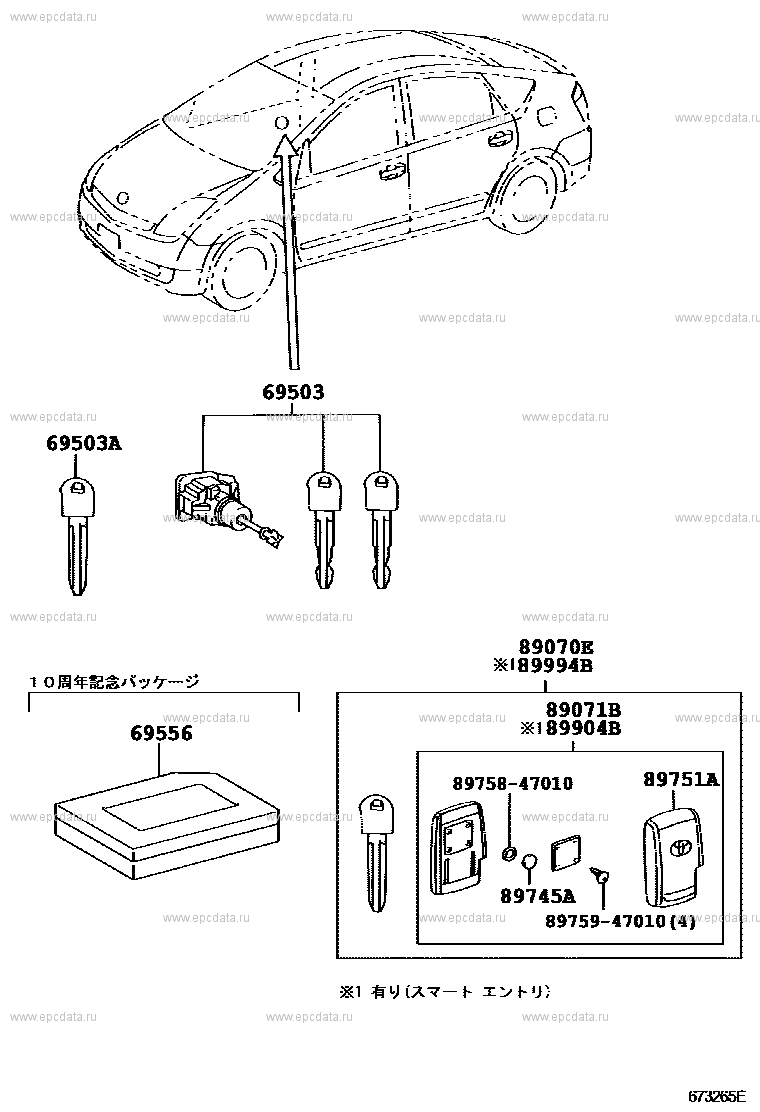 Lock cylinder set for Toyota Prius XW20, 2 generation, restyling 11. ...