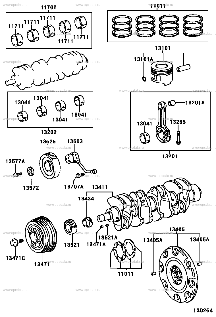 Crankshaft & piston for Toyota Mega Cruiser XD20, 1 generation 01.1996 ...