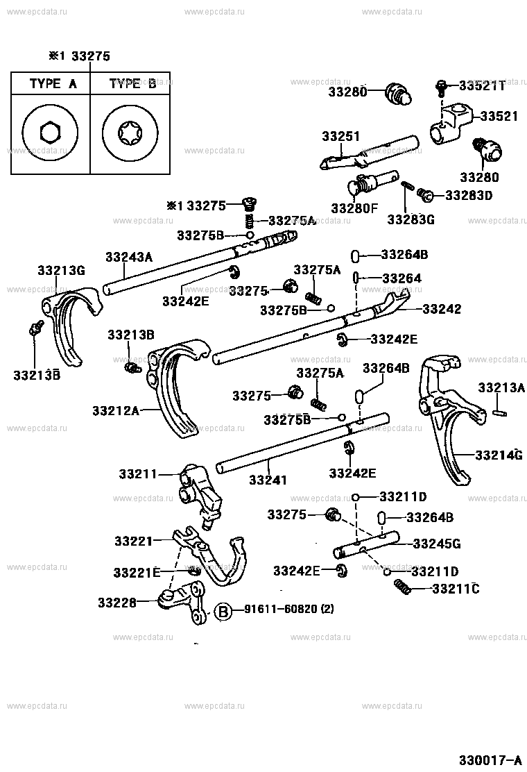 Gear shift fork & lever shaft (mtm) for Toyota Land Cruiser Prado J90 ...