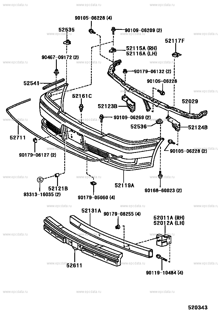 Front bumper & bumper stay for Toyota Crown S150, 10 generation ...