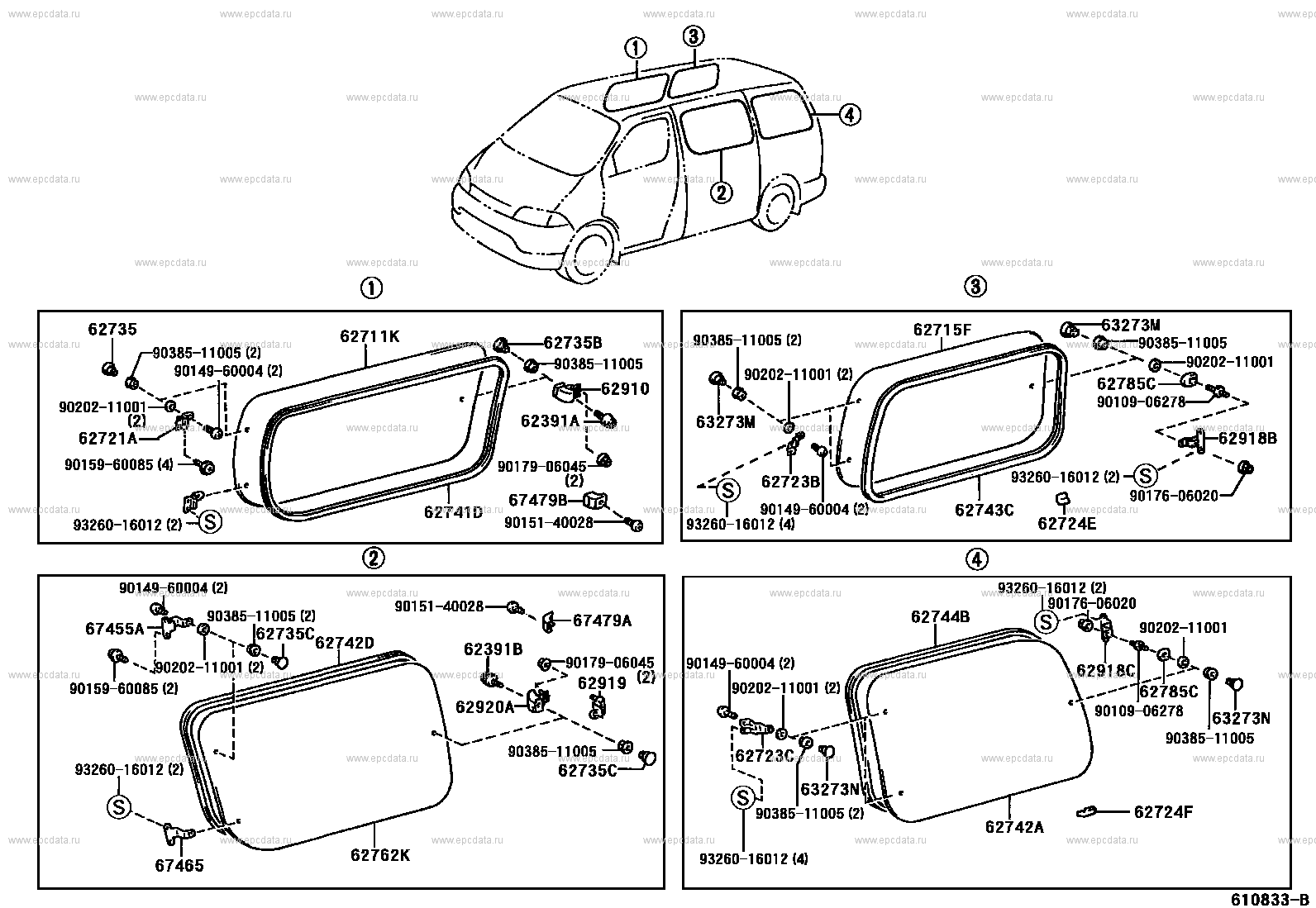 Side window for Toyota Regius xH40, 1 generation 08.1999 - 05.2002 ...