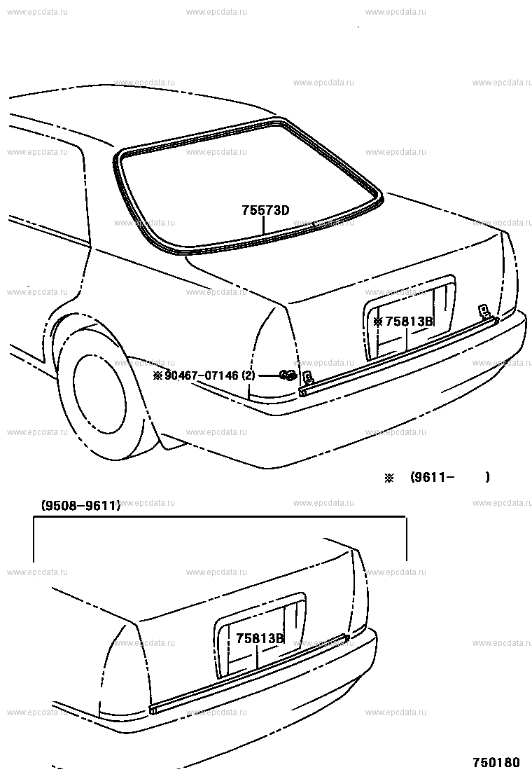 Rear moulding for Toyota Crown S150, 10 generation, restyling 07.1997 ...