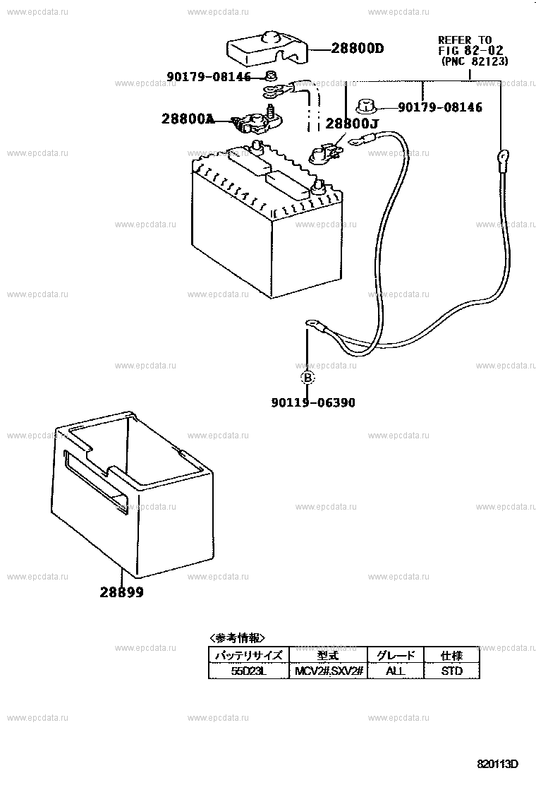 Toyota Camry XV20 battery & battery cable, 5 generation 08.1996 - 03. ...