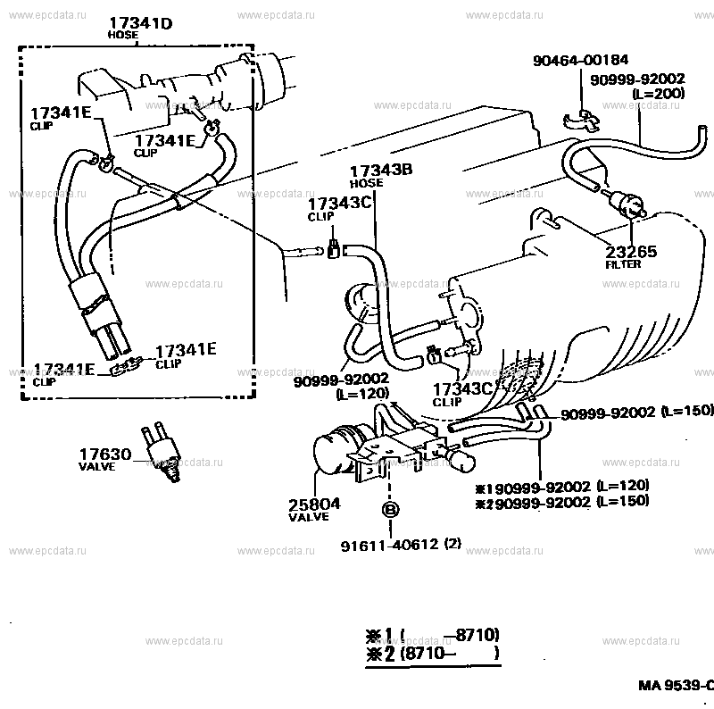 Vacuum piping for Toyota Supra A70, 3 generation 02.1986 - 07.1988 ...