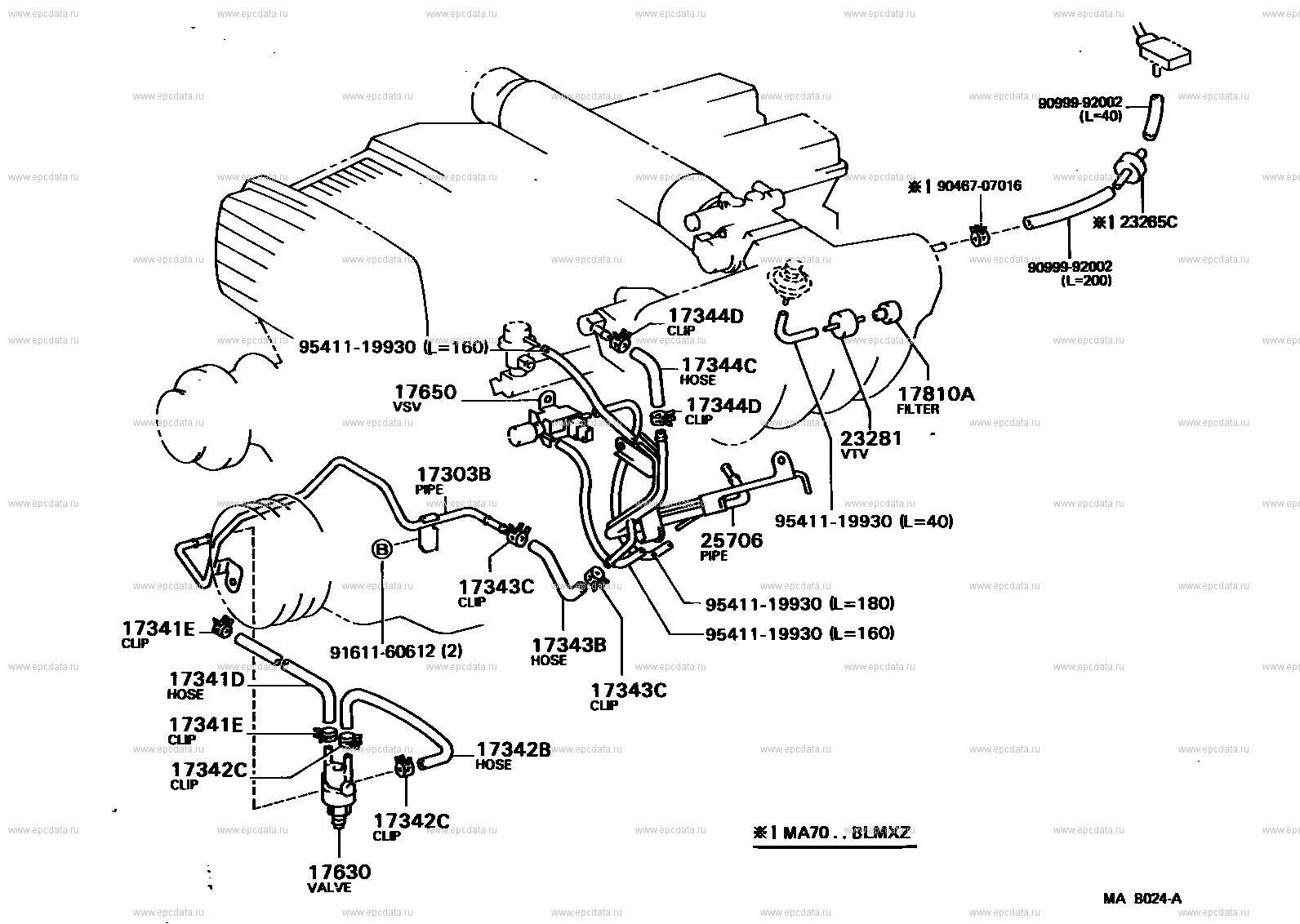 Vacuum piping for Toyota Supra A70, 3 generation, restyling 08.1988 ...