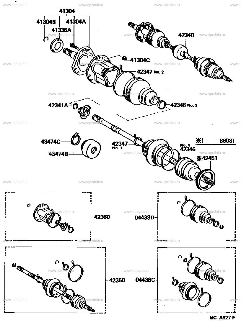 Rear axle shaft & hub for Toyota MR2 W10, 1 generation, restyling 08. ...